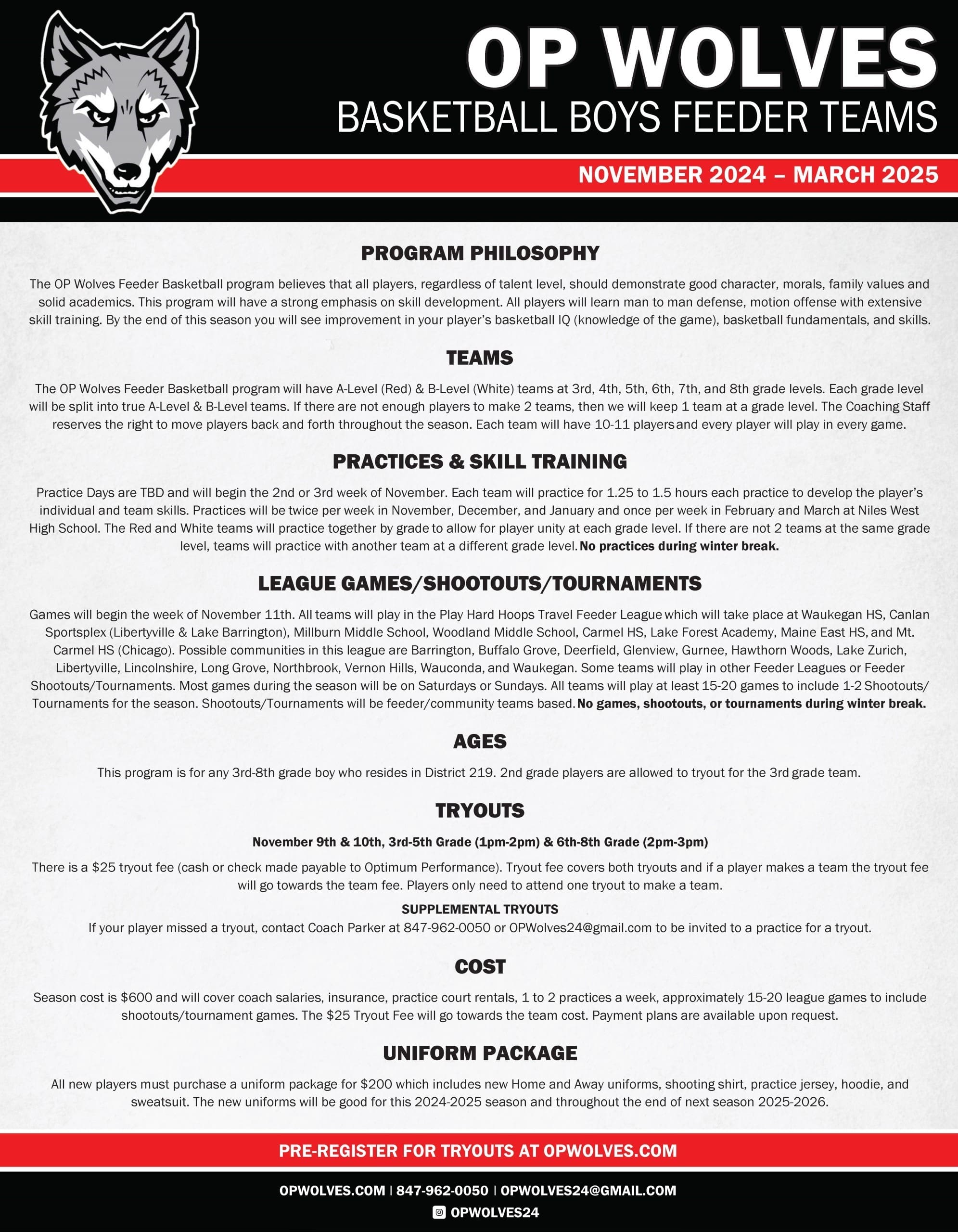 OP Wolves Feeder Basketball Tryouts 2024-2025 | OP Wolves